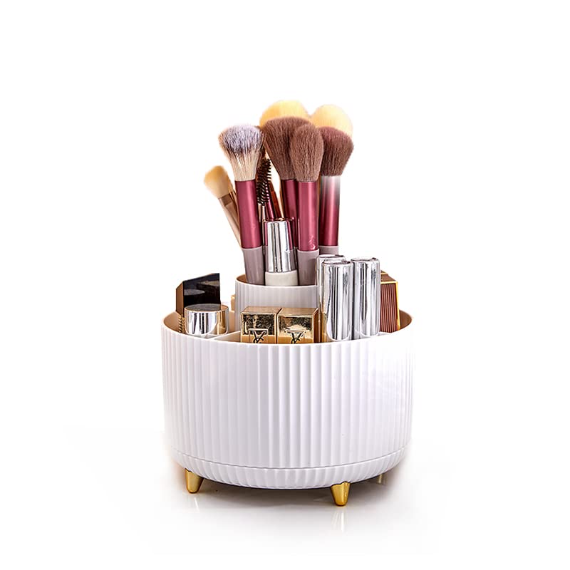 YAWMLYE Makeup Organizer, 360 Rotating Makeup Brush Holder, 5 Slot Large Capacity Makeup Organization and Storage Holder, for Vanity, Bedroom Decor, Bathroom Organizer