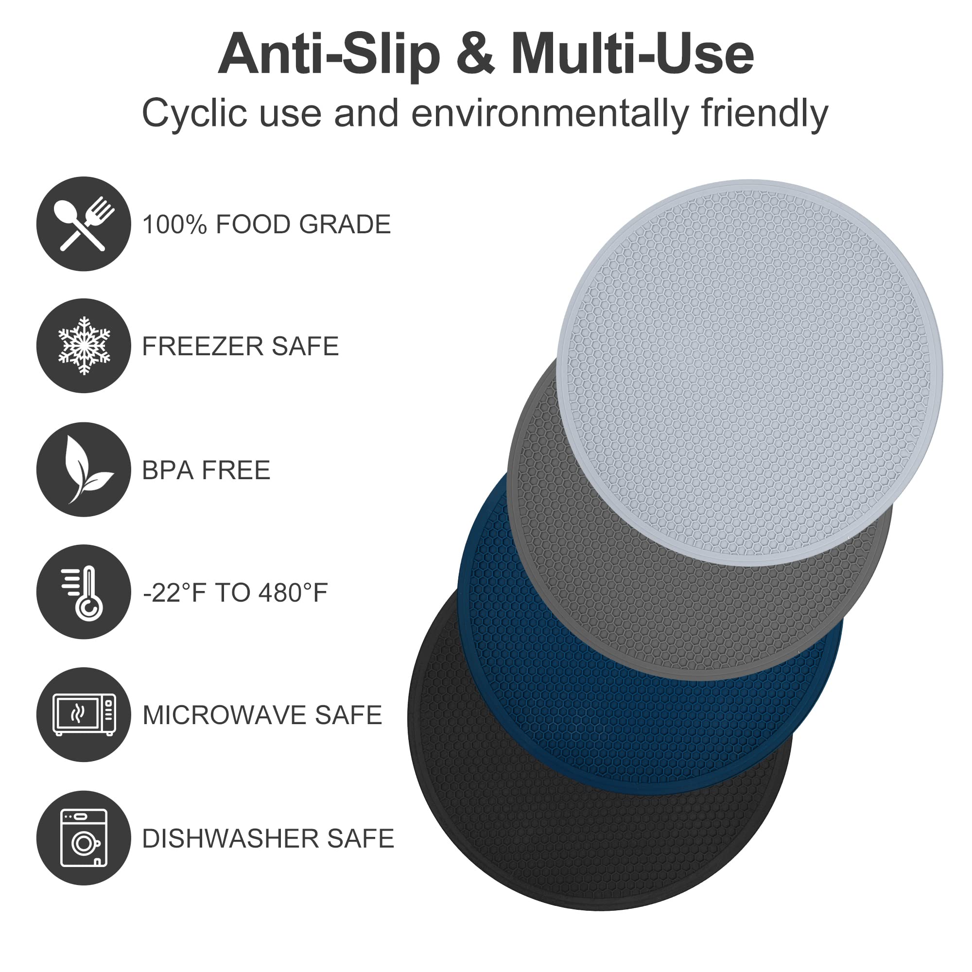 Viwehots Silicone Trivet Mat -Pot Holders-Large Round Trivets for Hot Dishes-Pots & Pans, Dia11.81 Microwave Use Plate Cover Mat, Multifunction Counter Silicone Mats, Durable Kitchen Drying Mat Blue