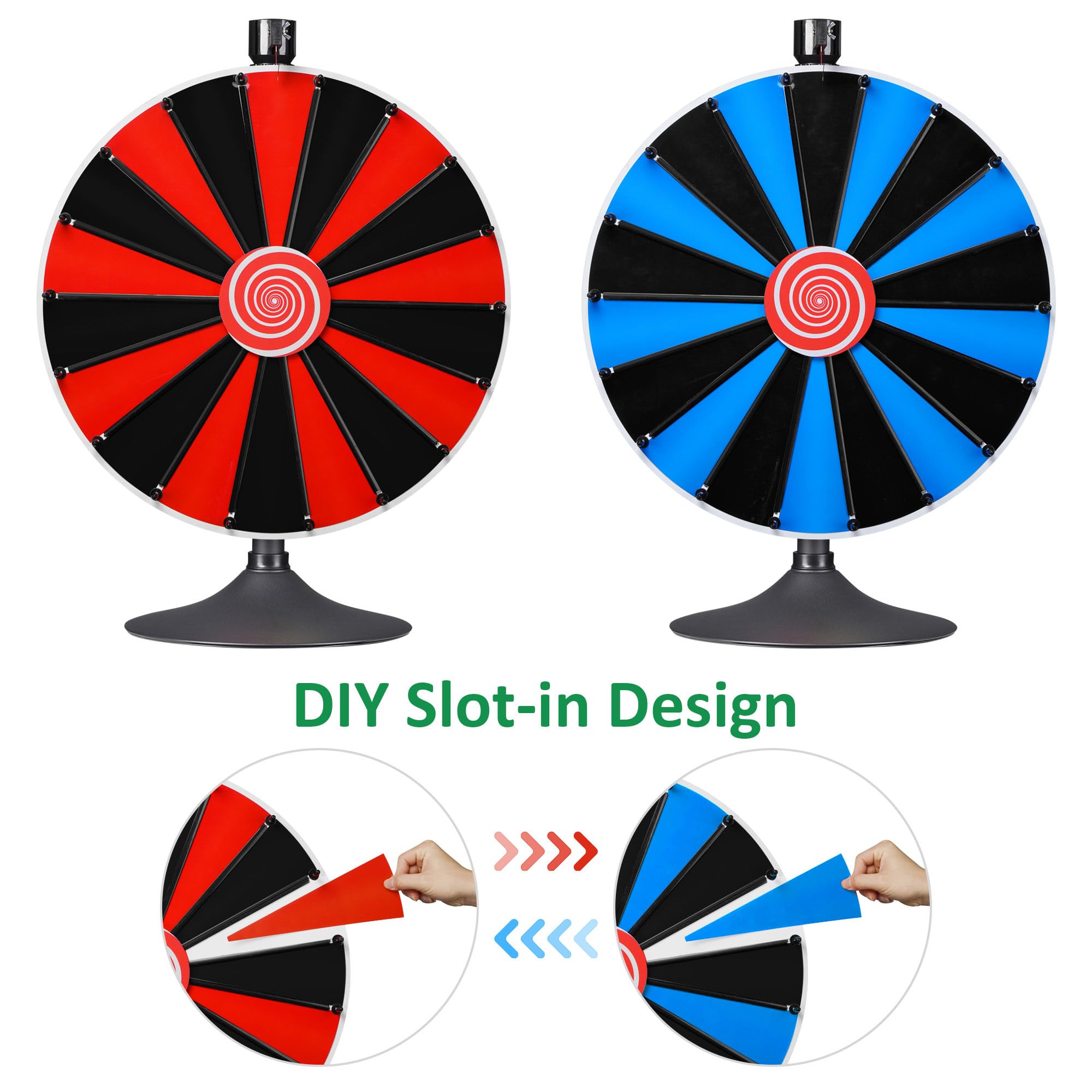 WinSpin 24" Dual Use Heavy Duty Prize Wheel Tabletop and Floor Stand DIY Insertable 18 Slots Fortune Dry Erase Spinning Wheel for Home Tradeshow Carnival Fortune Spinner Game