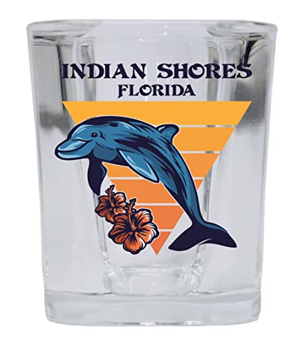 R and R Imports Indian Shores Florida Beach Souvenir 2 oz Square Base Shot Glass Dolphin Design Single