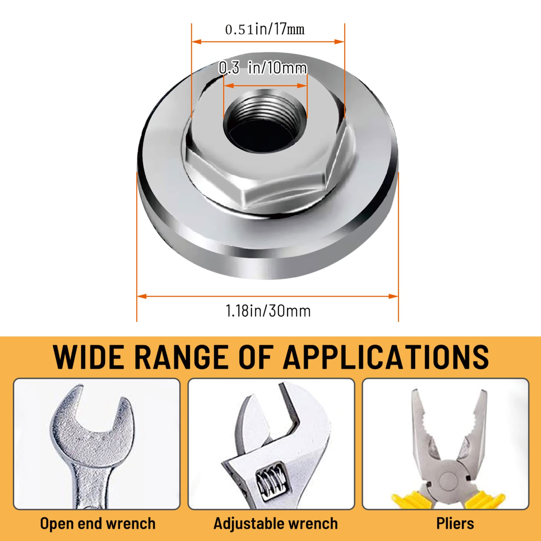 Suitable for 100-type Angle Grinder Flange nut Modification Parts Modified Plywood Stainless Steel Pressure Plate Cover Hexagonal Design Daily use 0.51 inch Open-end Wrench