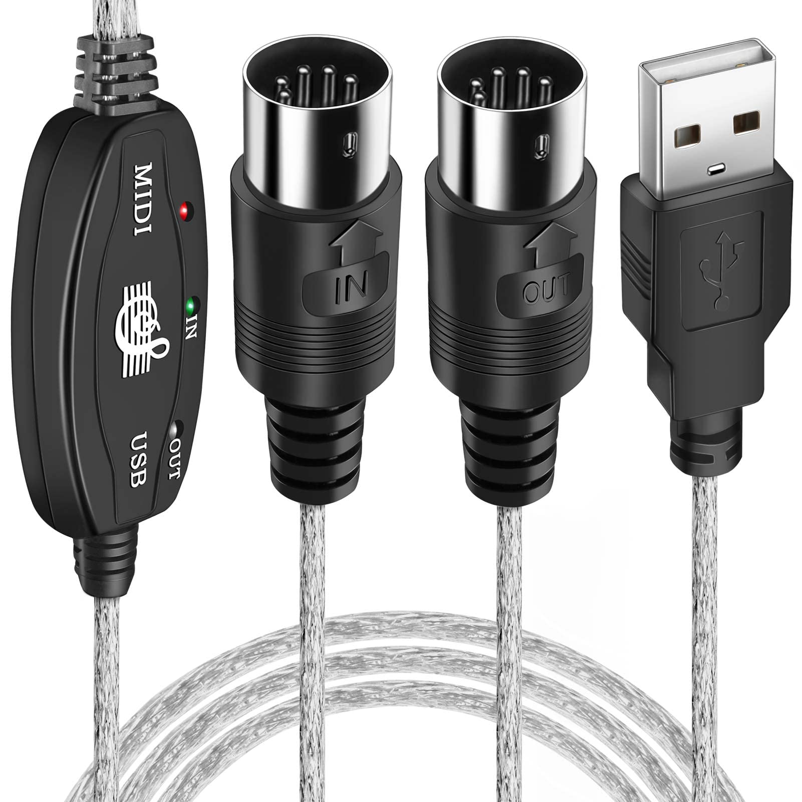 URWOOW MIDI USB Adapter Converter Cable with Input&Output Connecting(6 feet