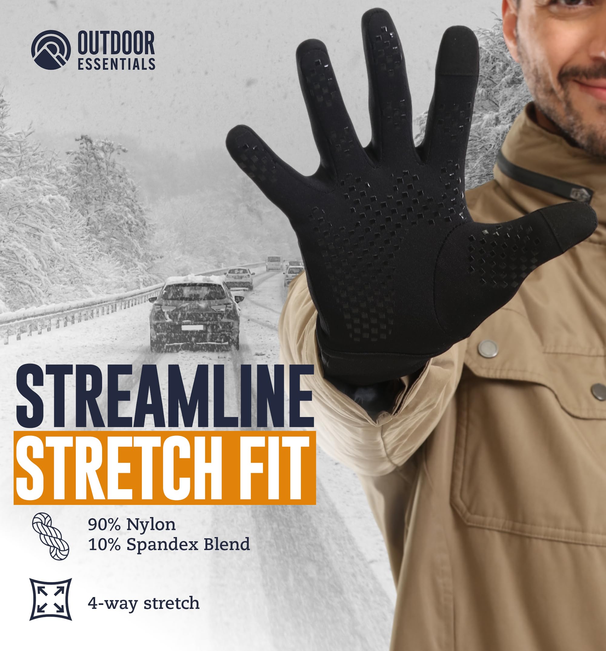 OutdoorEssentials Touch Screen Running Gloves - Cold Weather Black Gloves - Mens Winter Gloves, Gloves for Women Cold Weather