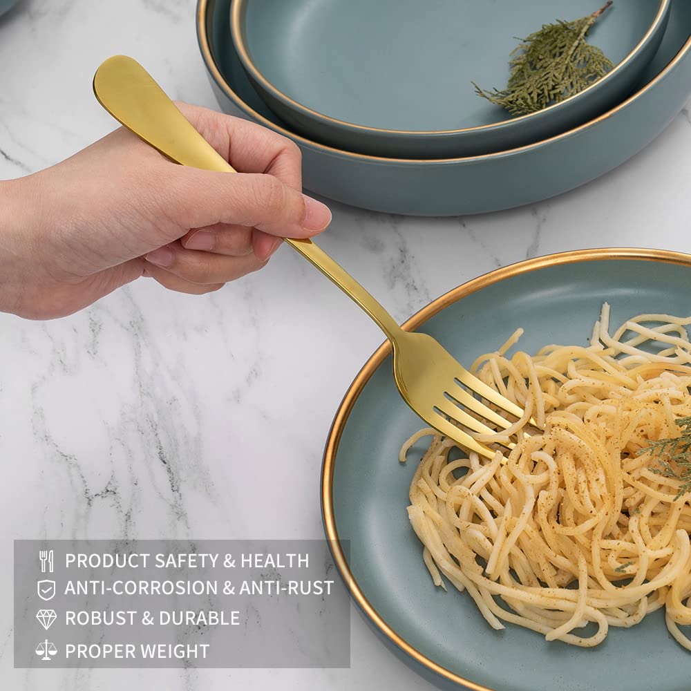 Rygten QU 12Pcs Gold Stainless Steel Dinner Forks, Silverware Forks, Flatware Forks Set Of 12, Dishwasher Safe