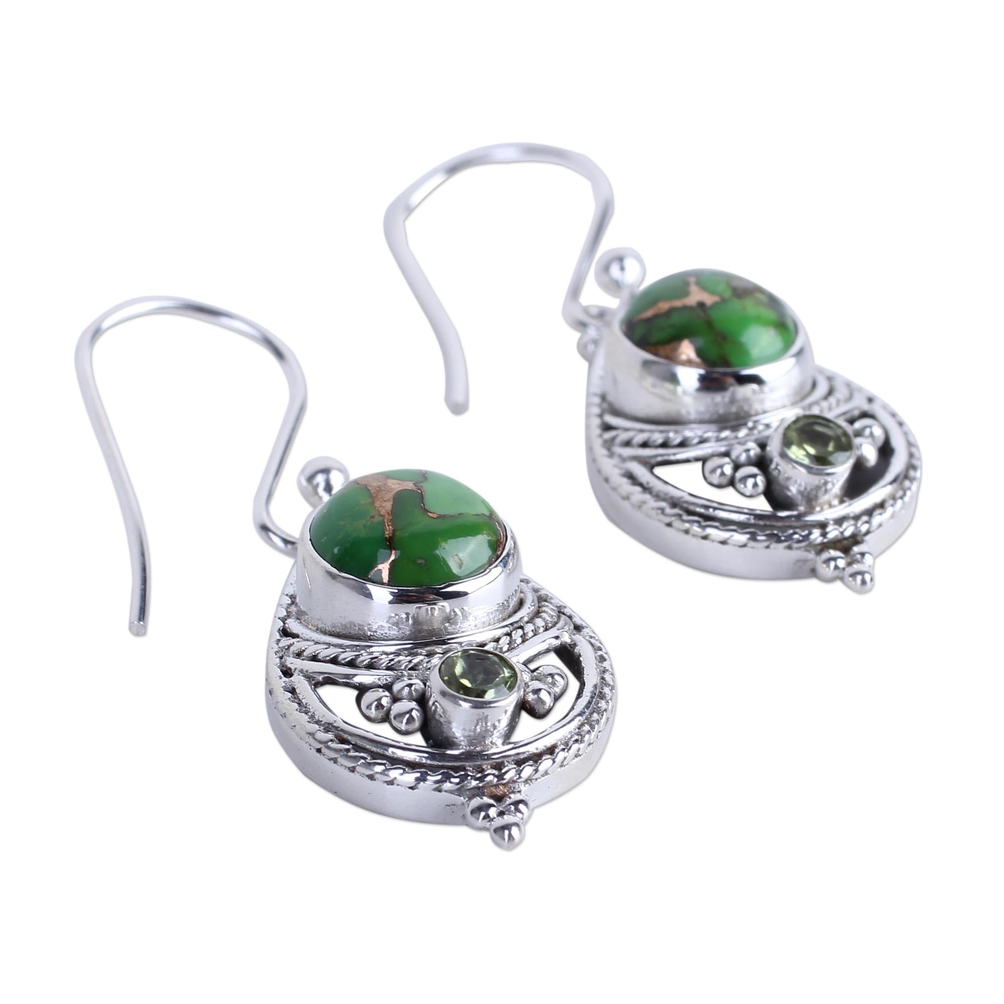 NOVICA Artisan Handcrafted Turquoise Dangle Earrings | Dangle Earrings For Women Sterling Silver | Vintage Birthstone Earrings | Elegant Turquoise Earrings | Green Chalcedony Dangle Earrings