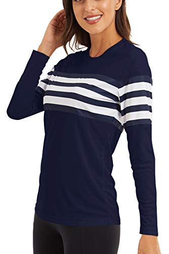 NEYOUQE Womens Cute Ultra Soft Long Sleeve Crew Neck cazy Tshirts Under Shirts Alternative Apparel Blouse Striped Casual Tops Navy Blue XXL