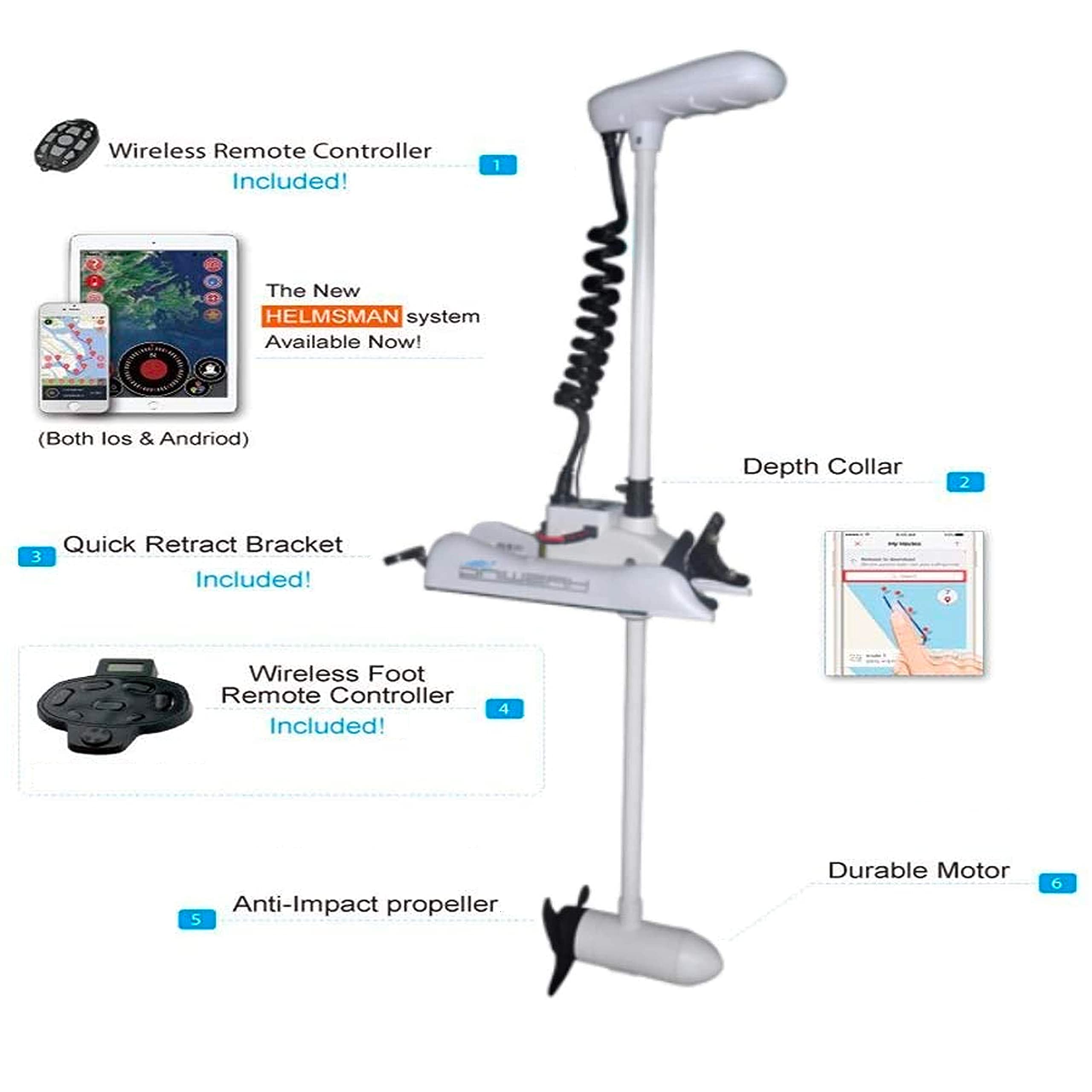 PARKHO HASWING Electric Trolling Motor β 12V 48" 55lbs Cayman GPS Anchor Control Shaft Bow Mount Fishing Boat Saltwater Freshwater with Wireless Remote Quick Release Bracket Foot Controller