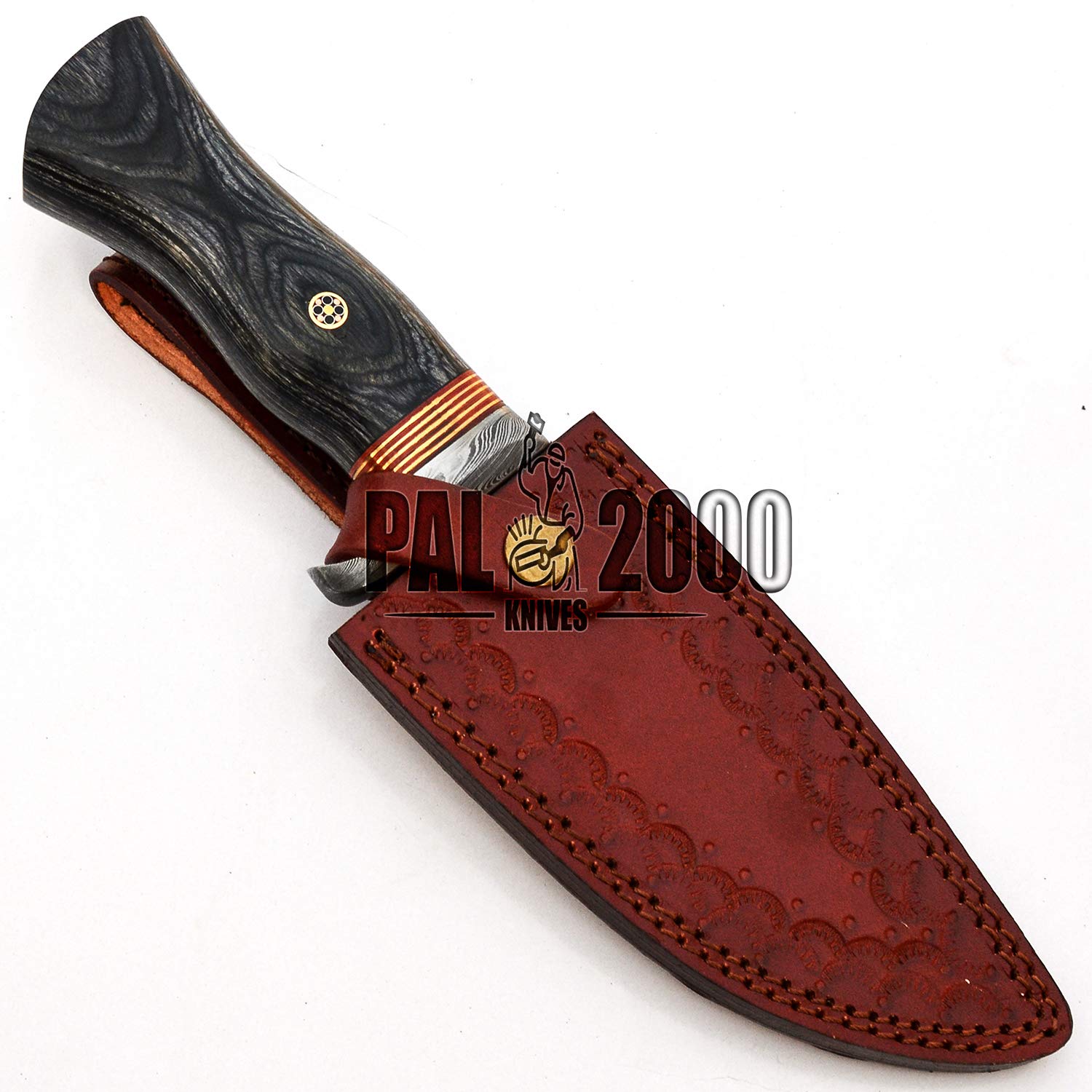 PAL 2000 KNIVES DAM-9812 Handmade Damascus Steel Fixed Blade Hunting Knife Rose wood Handle with Sheath