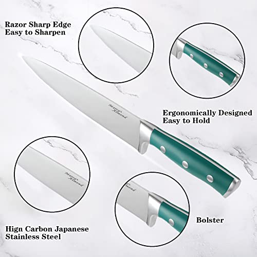 Marco Almond® Knife Set with Block KYA31B,14 Pieces Japanese Stainless Steel Cutlery Knives Block Set for Kitchen with Built-in Sharpener