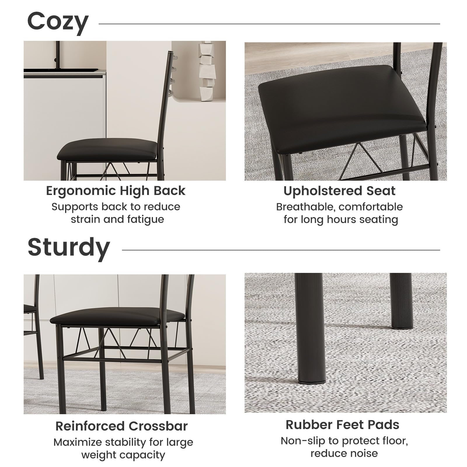 NAFORT 5-Piece Dining Table Set for 4, Modern 3/8’’ Tempered Glass Kitchen Room Table with 4 Upholstered Dining Chairs, Space-Saving Dinette Tables with Metal Frame for Apartment, Office