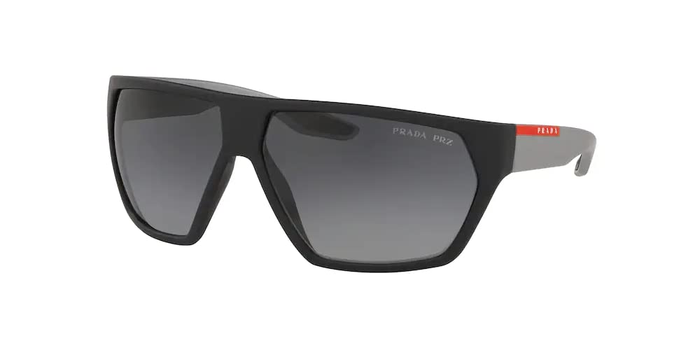 Prada Active PS08US 4535W1 67MM Black Rubber/Grey Gradient Polarized Irregular Sunglasses for Men + BUNDLE With Designer iWear Eyewear Kit