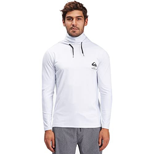 Quiksilver Waterman Men's Standard Angler Hooded Long Sleeve Rashguard SURF TEE Shirt, White, XL