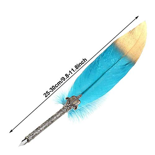 Quill Dip Pen Set Handcrafted Antique Feather Pen Vintage Writing Calligraphy Pen + 5 Replacement Metal Nibs + Pen Holder + Gift Box
