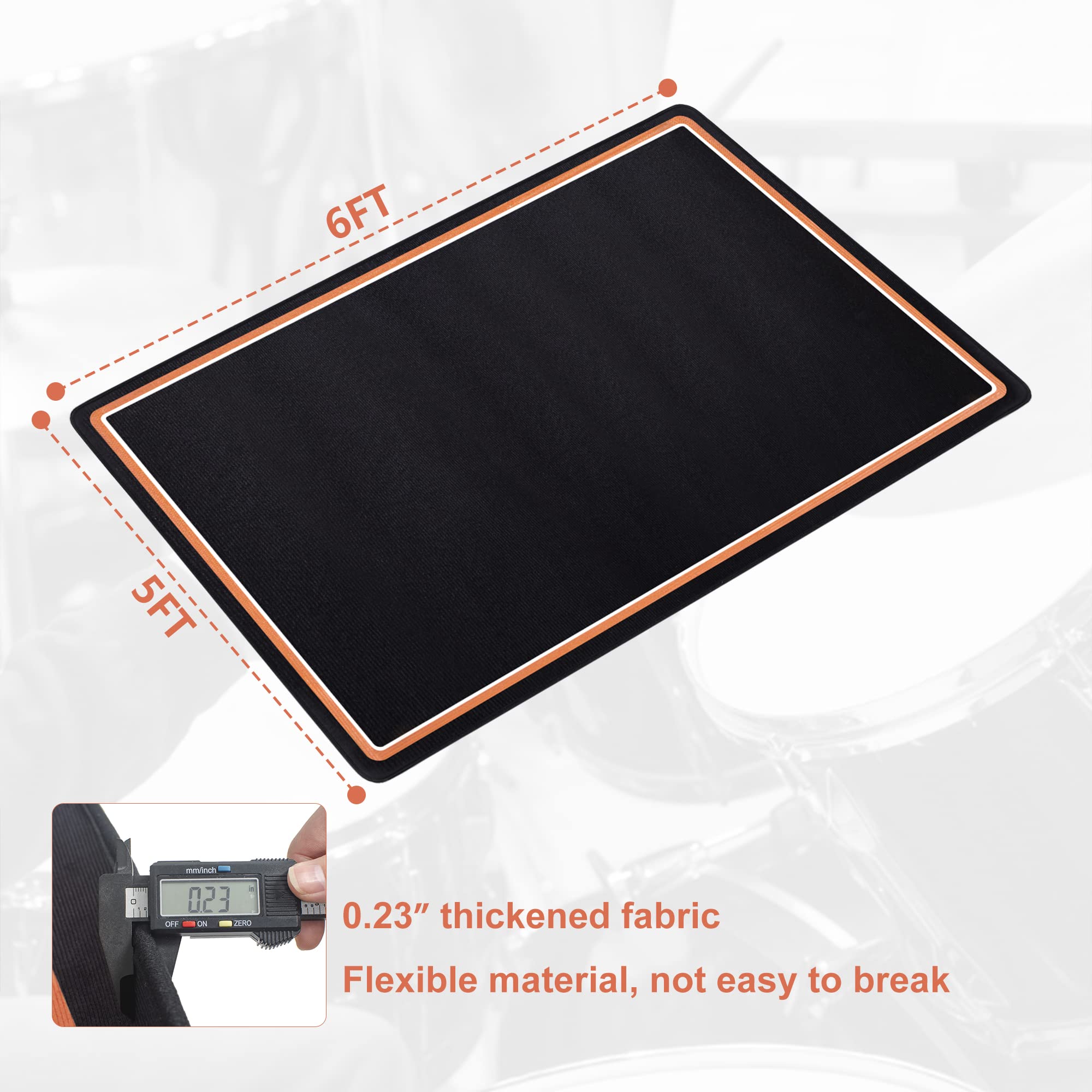 TORIBIO Drum Rug, 6 Ft x 5 Ft Drum Mat Drum Carpet Music Rug with Non-Slip Grip Bottom, Soundproof Rug Pads Electrical Drum Carpet Drum Accessories for Drummers