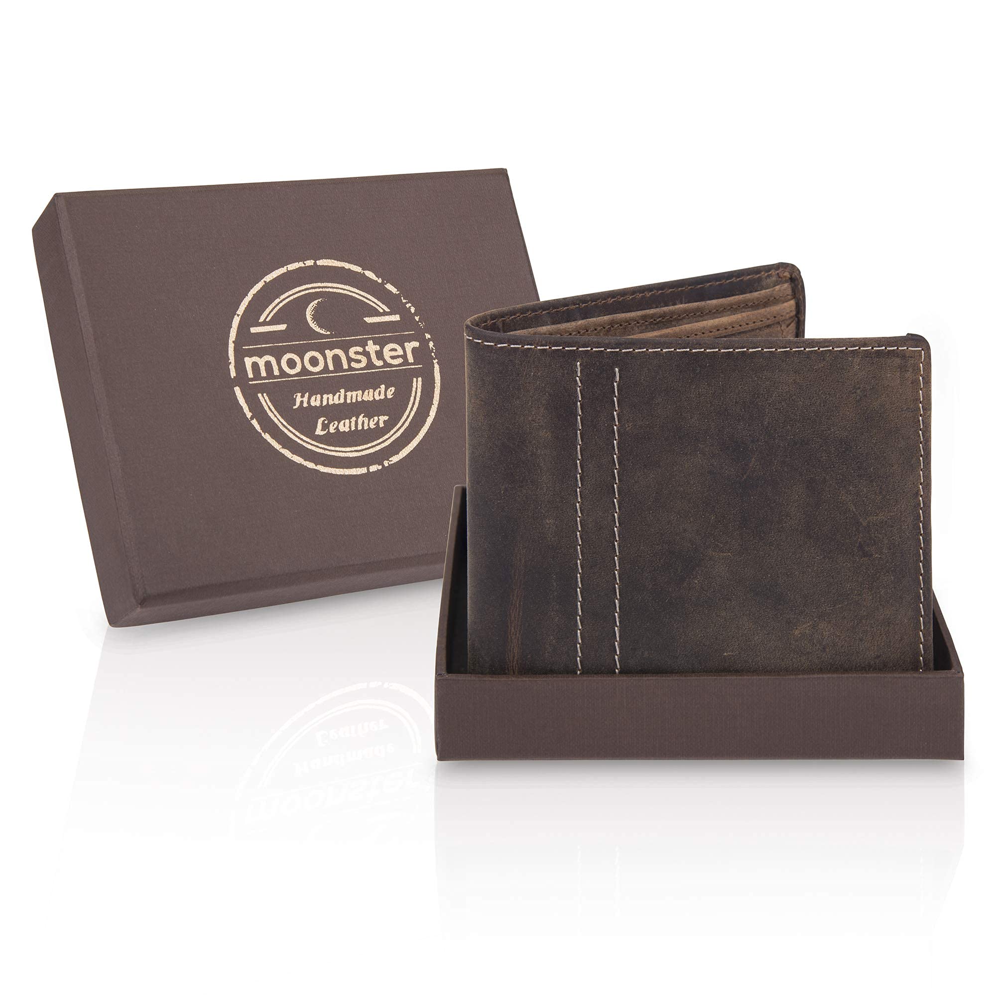 moonster Mens Leather Wallet with RFID Blocking - Keeps Cash and Cards Safe, Organized and Easy to Access - Slim, Minimal Wallets for Men - Full Grain Buffalo Leather - Comes in Stylish Gift Box