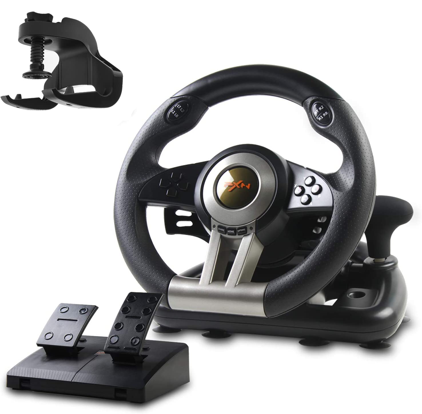 Racing Wheel, PXN-V3II 180° Game Racing Steering Wheel with Pedal and Shift Paddle, Compatible for PC, PS3, PS4, Xbox One, Nintendo Switch.(Black)