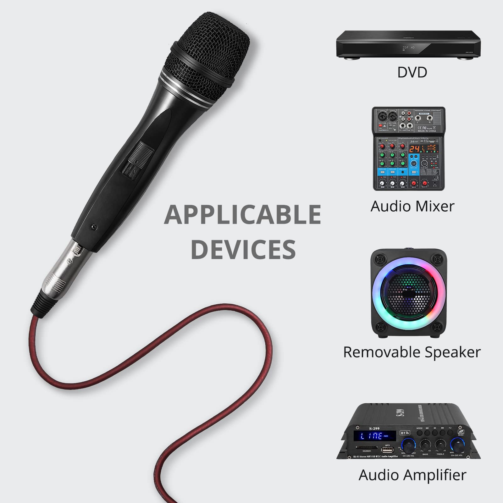PROZOR Dynamic Karaoke Microphone with 16.4ft XLR Cable for Singing, Metal Handheld Mic Compatible with Karaoke Machine/Speaker/Amp/Mixer for Karaoke Singing, Speech, Wedding and Outdoor Activity