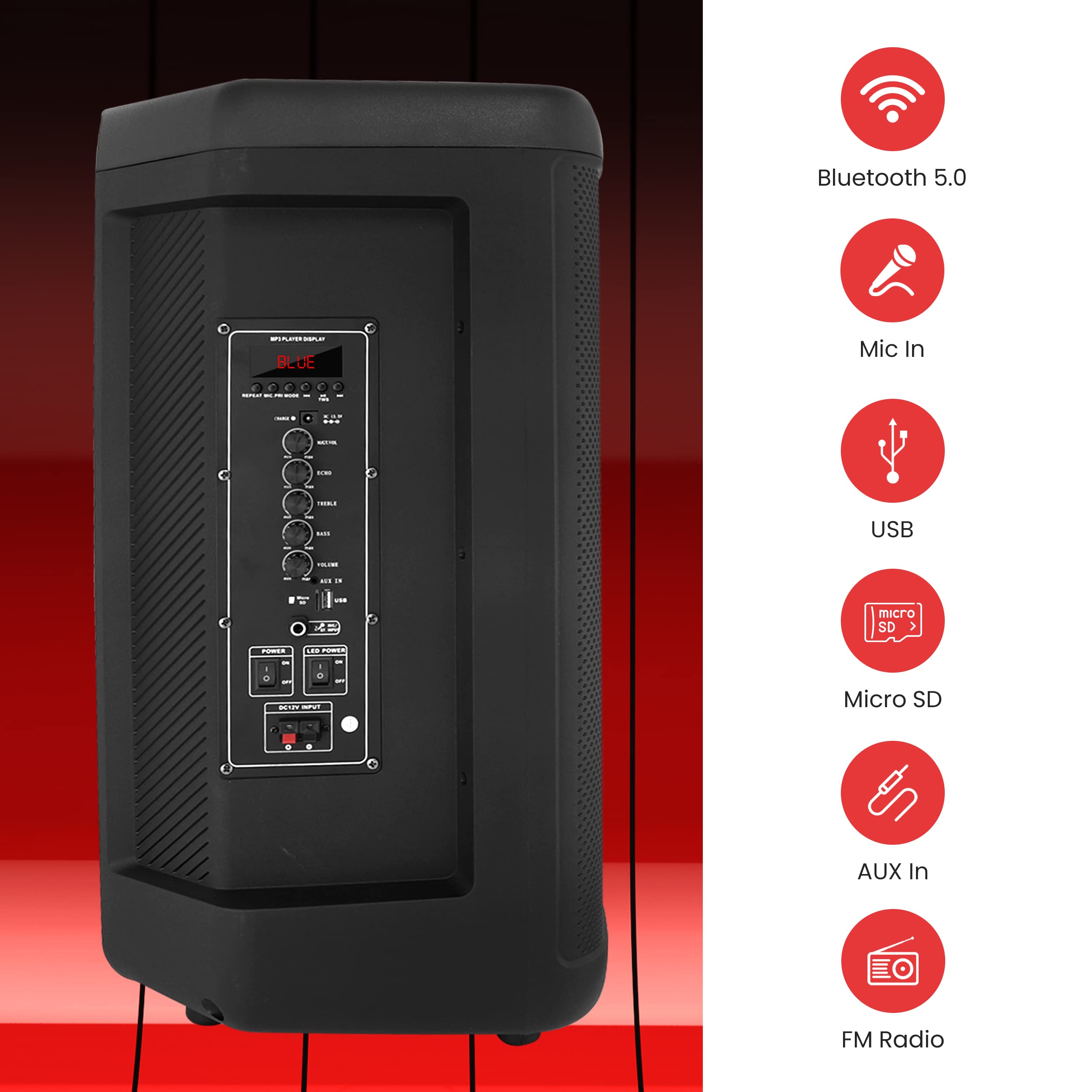 Pyle Portable Bluetooth PA Speaker - 500W 15β Rechargeable Outdoor BT Karaoke Audio System - TWS, Party Lights, LED Display, FM/AUX/MP3/USB/SD, 6.5mm In, Carry Handle - Wireless Mic, Remote Control