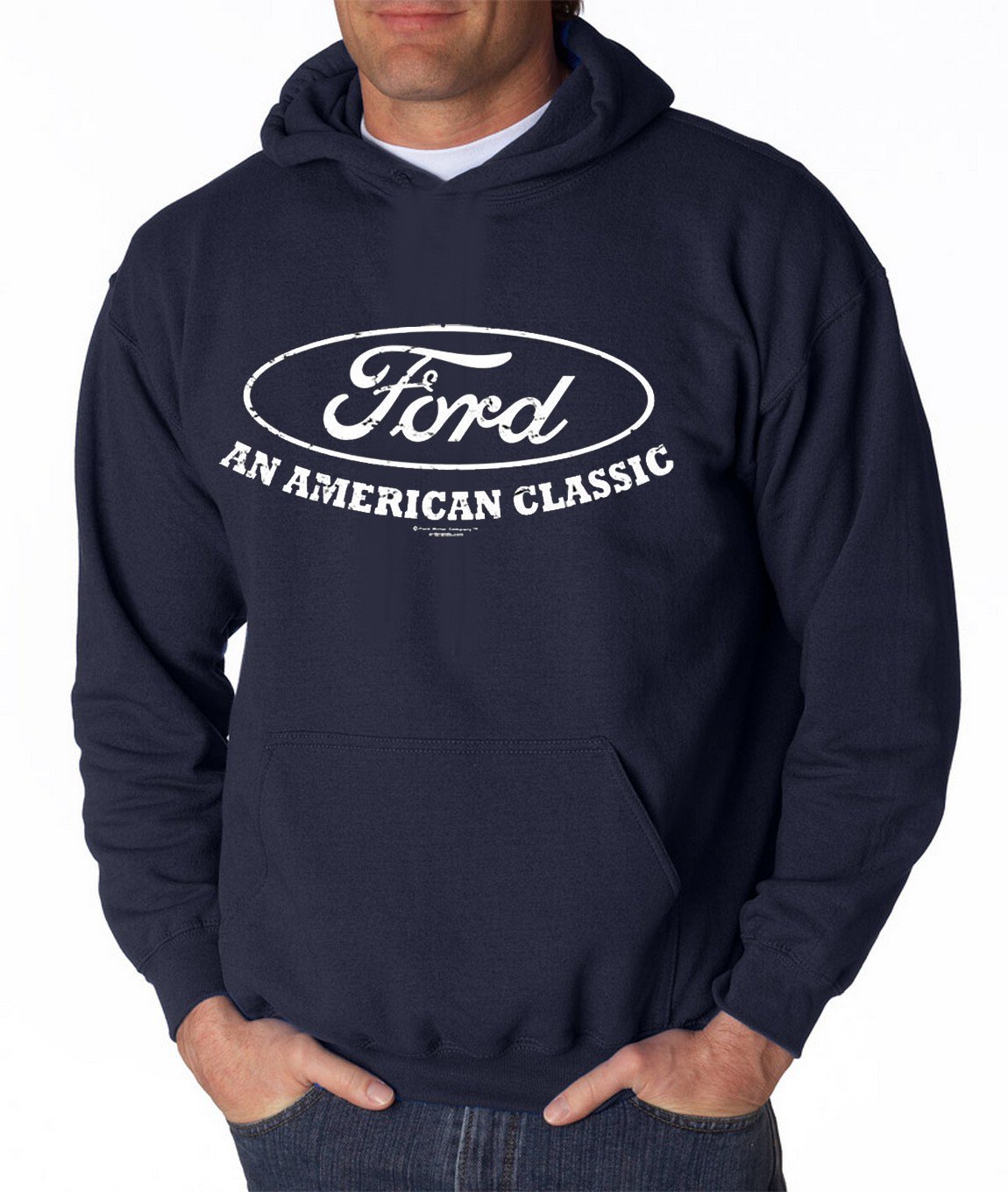 Lucky Ride Ford An American Classic Mens Hooded Sweatshirt Ford Hoody Pullover Navy Blue,X-Large