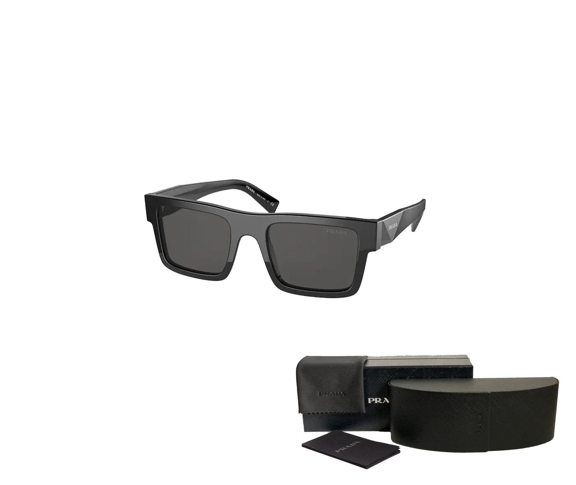 Prada PR19WS 1AB5S0 52MM Black/Dark Grey Rectangular Sunglasses for Men + BUNDLE With Designer iWear Eyewear Kit