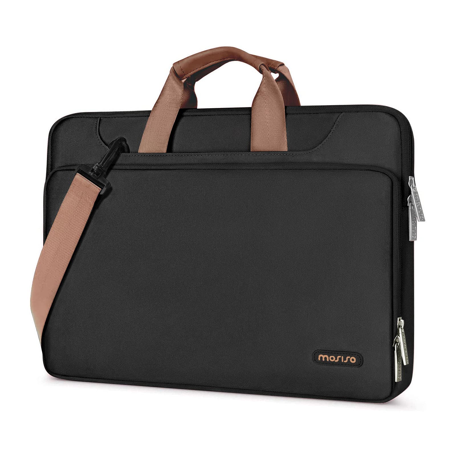 MOSISO 360 Protective Laptop Shoulder Bag Compatible with MacBook Pro 16 inch A2141/Pro Retina A1398, 15-15.6 inch Notebook, Briefcase Sleeve with Back Trolley Belt, Black