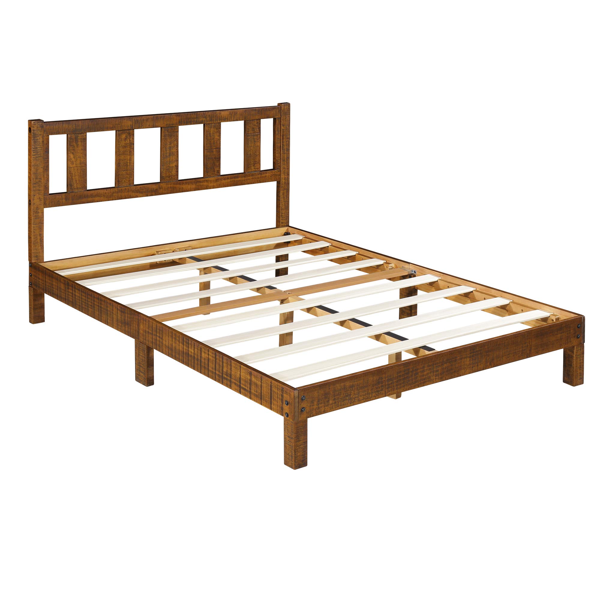 Olee Sleep 14 Inch Deluxe Solid Platform Headboard,Wood Bed Frame, Queen, Natural