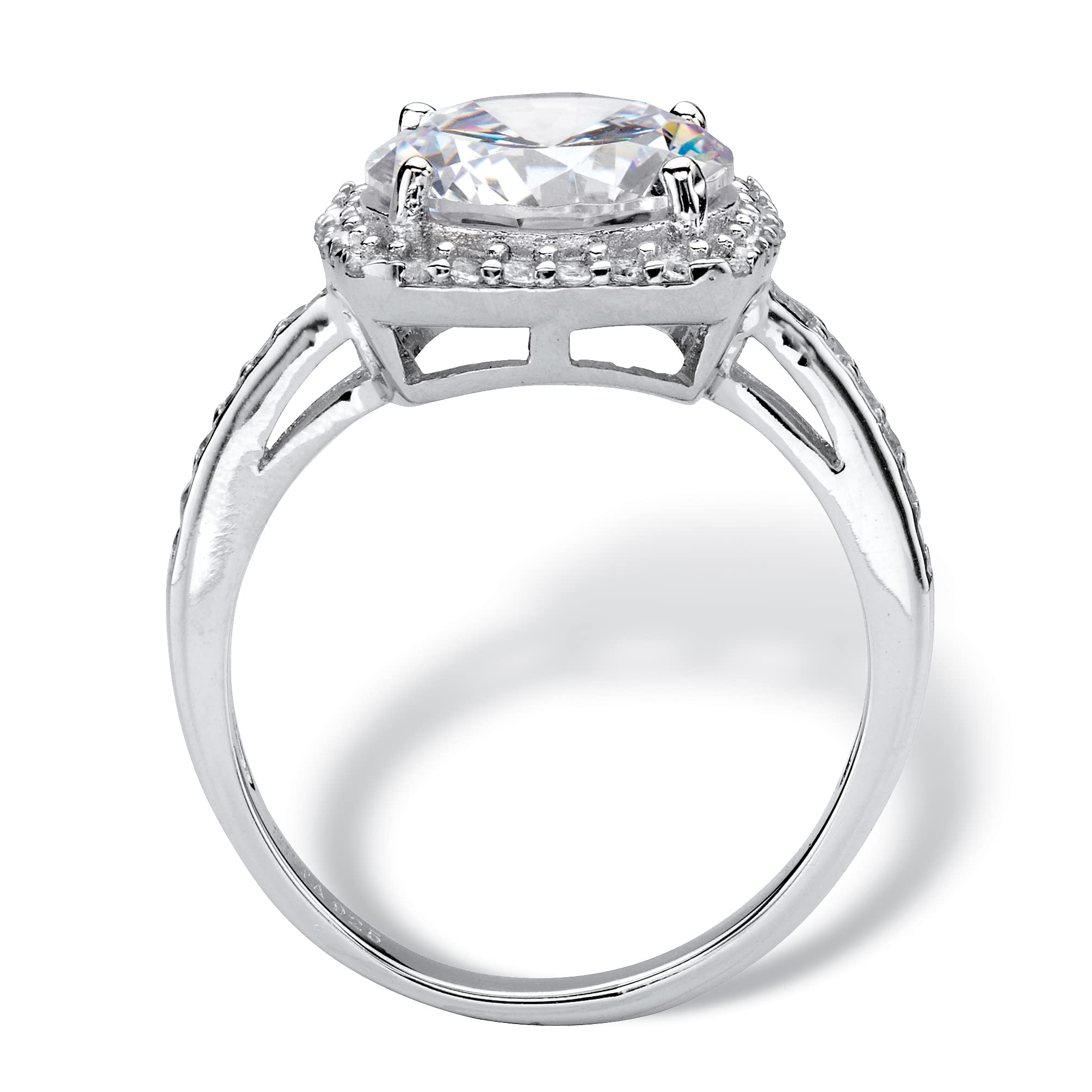 PalmBeach Jewelry Gold-Plated or Platinum-Plated Sterling Silver Round Genuine Gemstone and Round Cubic Zirconia Halo Ring Size 6