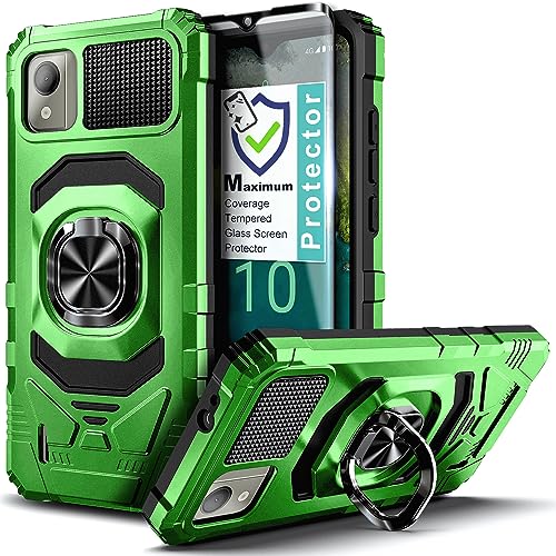 NZND Case for Nokia C110 with Tempered Glass Screen Protector (Maximum Coverage), Full-Body Protective [Military-Grade], Magnetic Car Ring Holder Cover Case (Green)