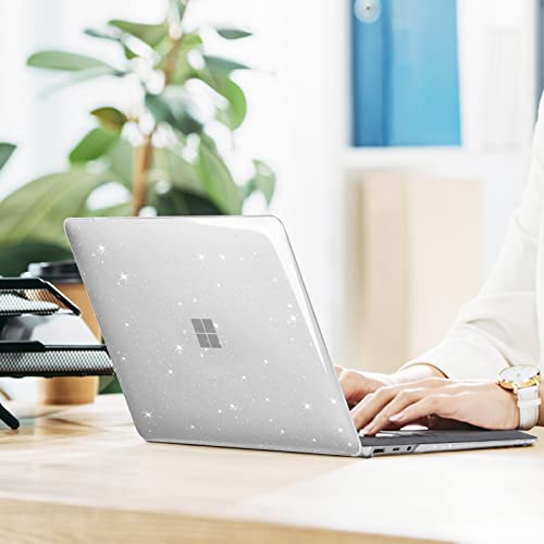 MOSISO Case Compatible with Surface Laptop 5/4/3/2 13.5 inch 2022 2021 2019 2018 Release with Alcantara Keyboard(models: 1950 & 1958 & 1867 & 1769), Glitter Sparkly Plastic Hard Shell Case,Transparent