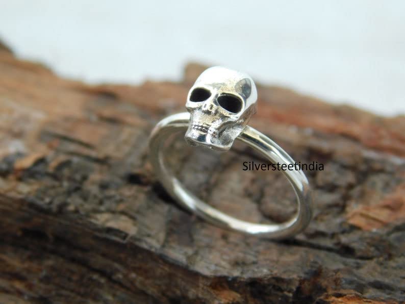 Tiny Silver Skull Ring, Minimalist animal ring, Taxidermy Jewelry, Bone, Wiccan, Goth, Gothic ring, Stackable, Dark Fashion, Sugar, Rustic, Death 925 silver By TEJIKA GLOBAL (12)