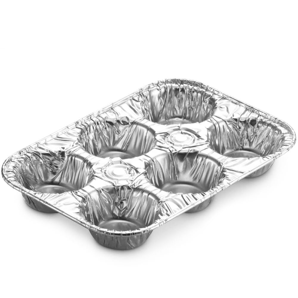 MontoPack Disposable Aluminum Foil 6-Cup Muffin Tins | Standard Size, Perfect for Baking Cupcakes, Mini Pies and Pastries with Easy Release | Set of 20 Strong and Durable Tin Pans