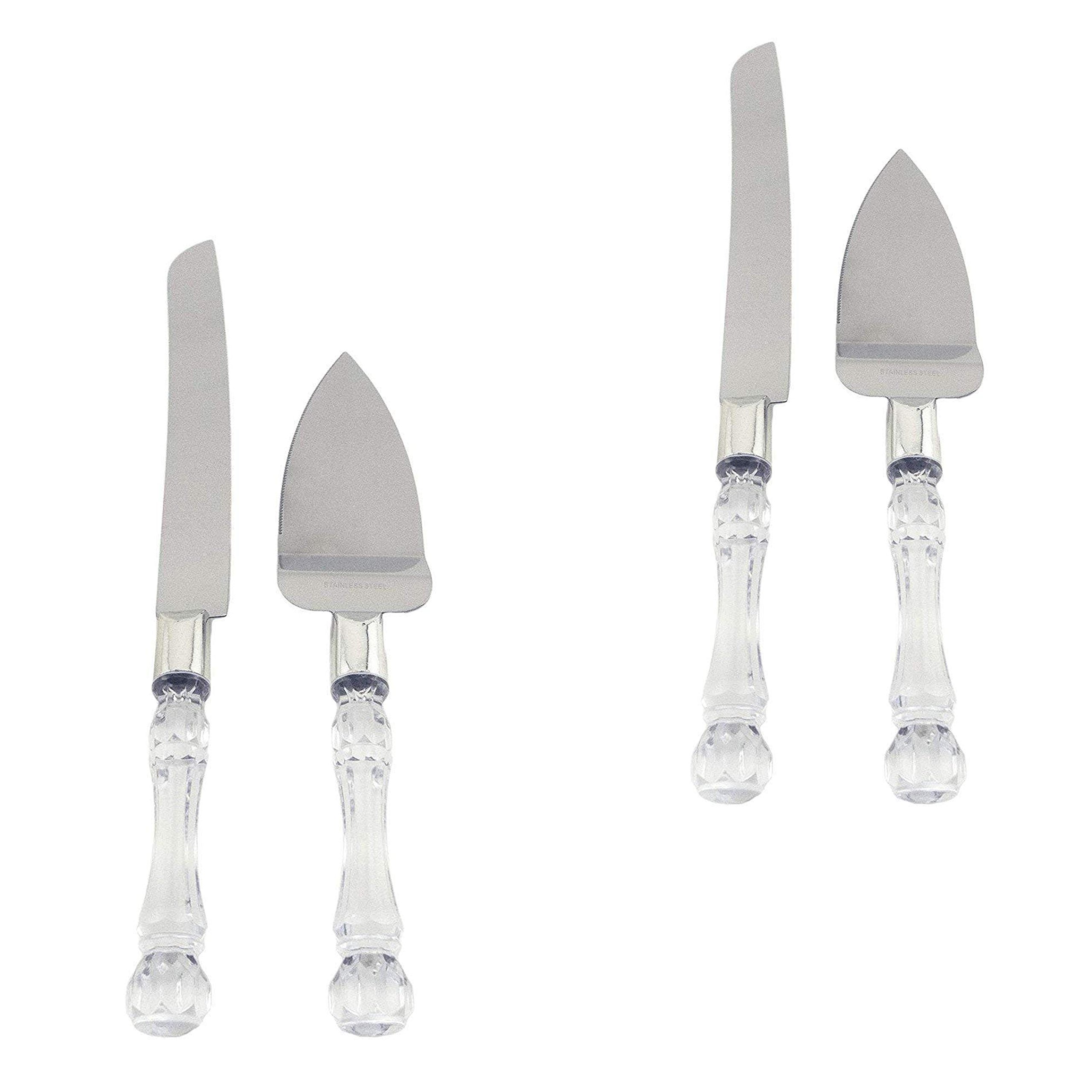 Tytroy Stainless Steel Cake Serving Set Knife and Server Customizable Faux Crystal Handles (2 Sets)