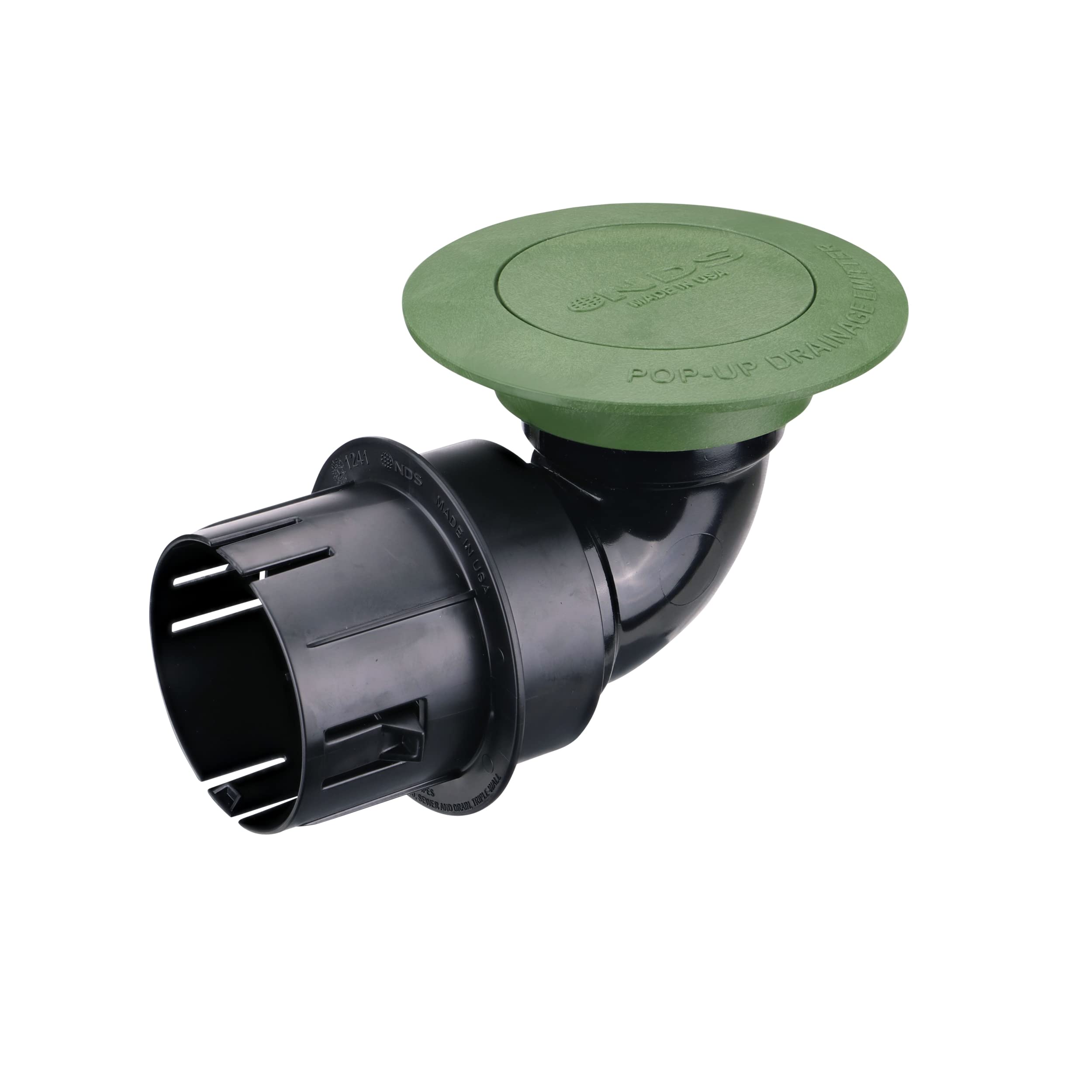 NDS 420C Pop-Up Drainage Emitter & 430 Pop-Up Drainage Emitter with Elbow and Adapter for 3 in. & 4 in. Drain Pipes, Works with Drainage Systems Including Catch basins, Green Plastic