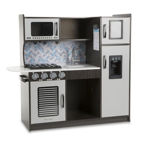 Melissa & Doug Wooden Chef’s Pretend Play Toy Kitchen With “Ice” Cube Dispenser – Charcoal Gray - Kitchen Play Set For Toddlers And Kids Ages 3+