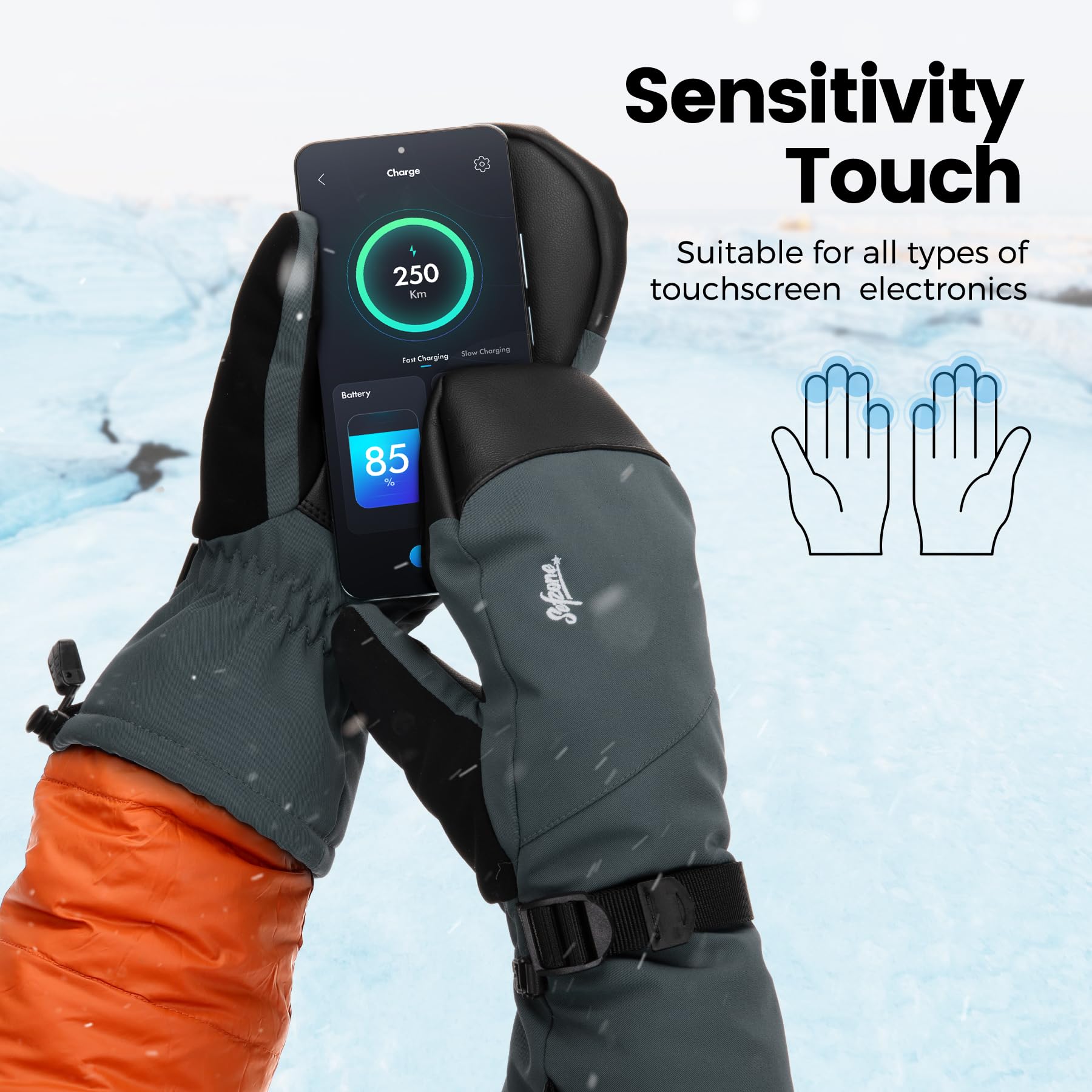 SEFZONE Ski Mittens Waterproof, 3M Thinsulate Insulation Winter Mittens for Men/Women, Touchscreen, Anti-Lost, Snow Mittens for Snowboarding, Snowmobiling, Snow Shoveling