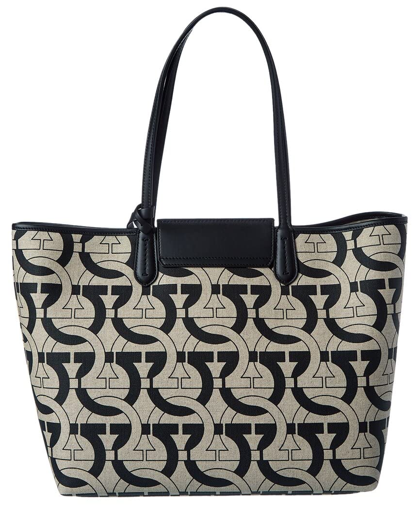 Salvatore Ferragamo Women's Travel Canvas St. Gancini Tote, St.All Gancini Nero, Black, Print, One Size