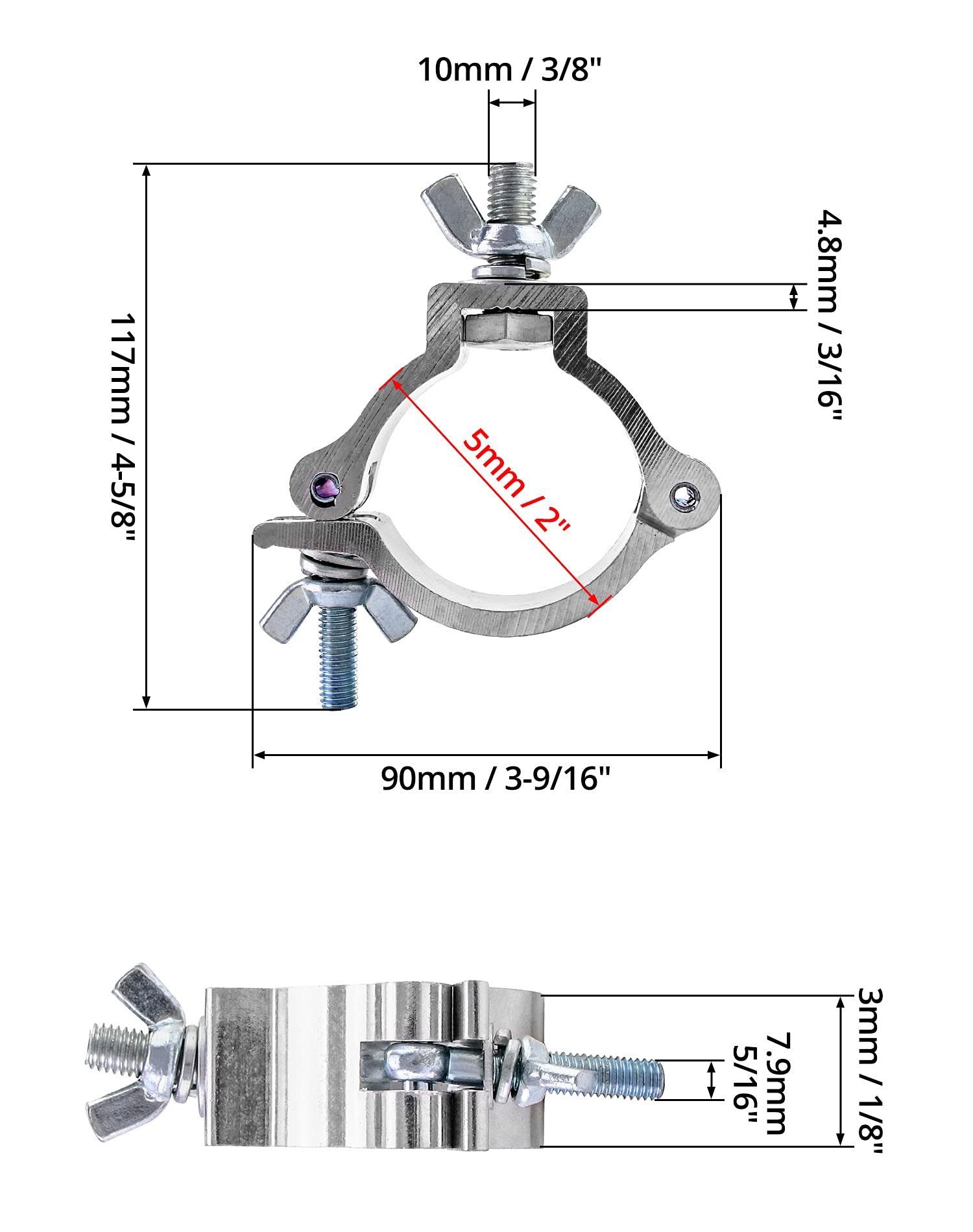 QWORK Truss Clamp Stage Lights Clamp, 10 Pack 2 Inch Aluminum Alloy Lighting Clamp for Truss, Moving Head Light, Fits 48-52mm OD Tube/Pipe, Heavy Duty 220Lbs Load Capacity