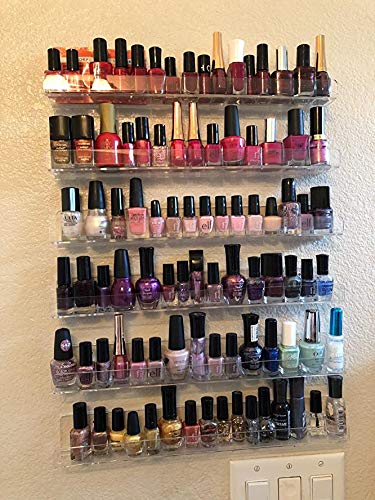 NIUBEE 6 Pack Nail Polish Rack Wall Mounted Shelf with Removable Anti-slip End Inserts, Clear Acrylic Nail Polish Organizer Display 90 Bottles