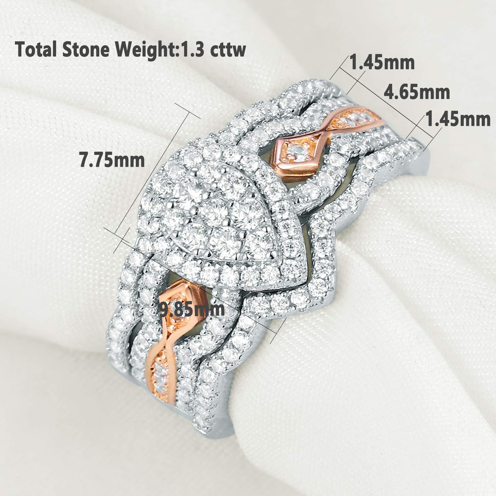 Newshe Pear Bridal Engagement Wedding Ring Set for Women Rose Gold White AAAAA Cz 925 Sterling Silver Size 75