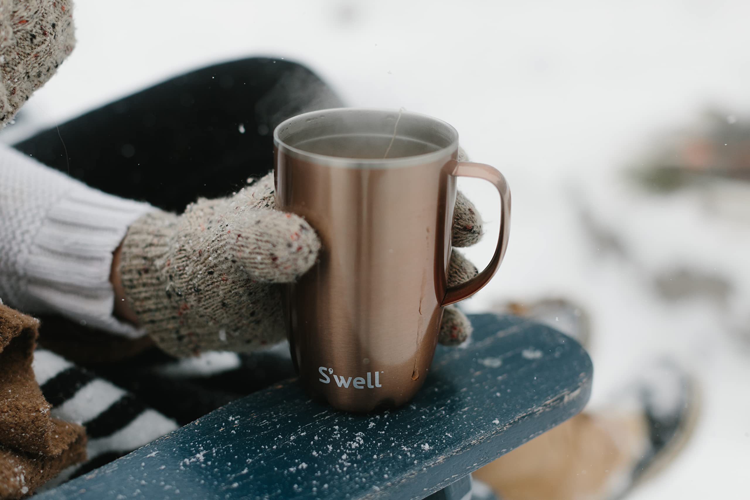 S'well Mug with Handle, Pyrite, 350ml. Vacuum Insulated Stainless Steel Travel Mug with Handle, On-The-Go Travel Cup with Slide-Open Lid - Dishwasher Safe