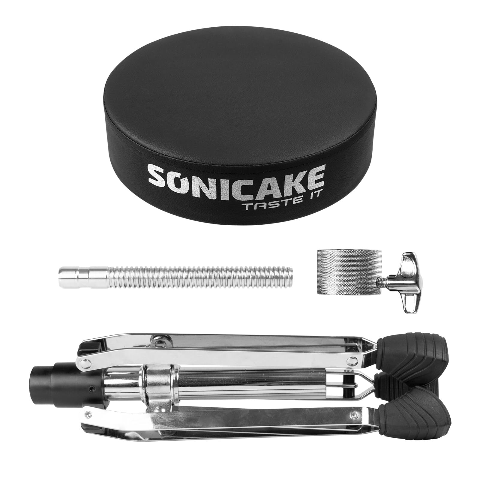 SONICAKE Drum Throne Adjustable Drum Stool Foldable with Anti-Slip Padded Seat Black