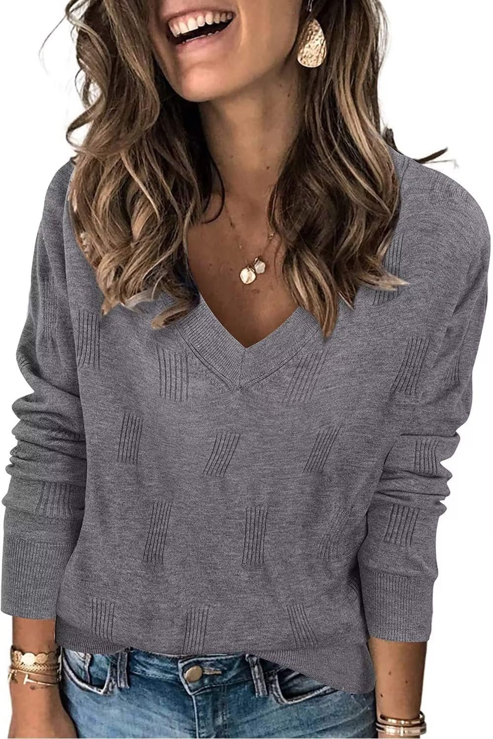 QACOHU Color Block Womens Sweaters Women Knitted Pullover Sweaters for Women Hollow Out Hoodies V Neck Striped Drawstring Knitted Blouse Red XL