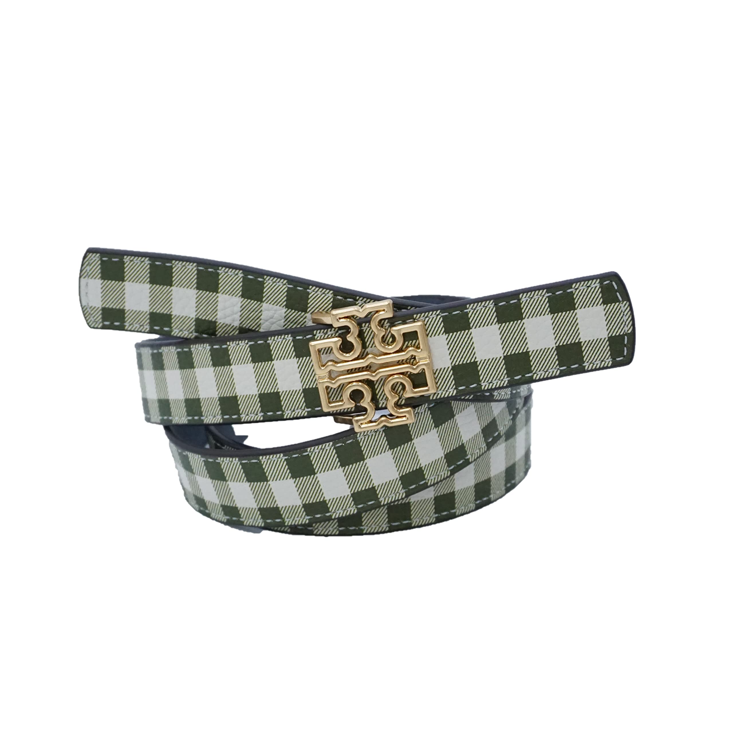 Tory Burch 88000 Gingham/Brunnera Women's Reversible Britten Logo Printed Belt 1'' (XL)