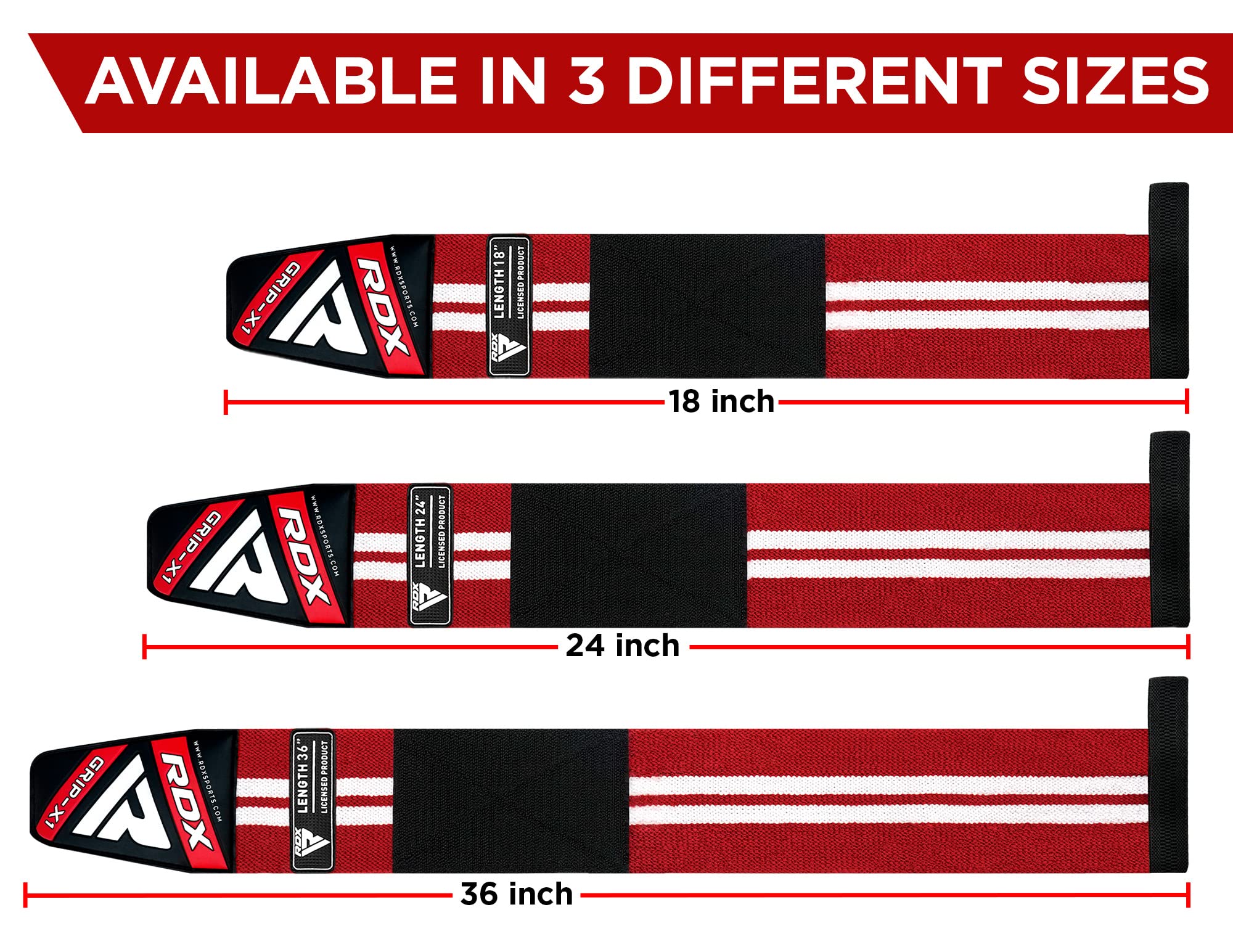 RDX Weight Lifting Wrist Support Wraps, 36” 24” 18” Professional Grade Elasticated Cotton Straps, Gym Fitness Workout Strength Training Bodybuilding Powerlifting Deadlifting Calisthenics, Men Women