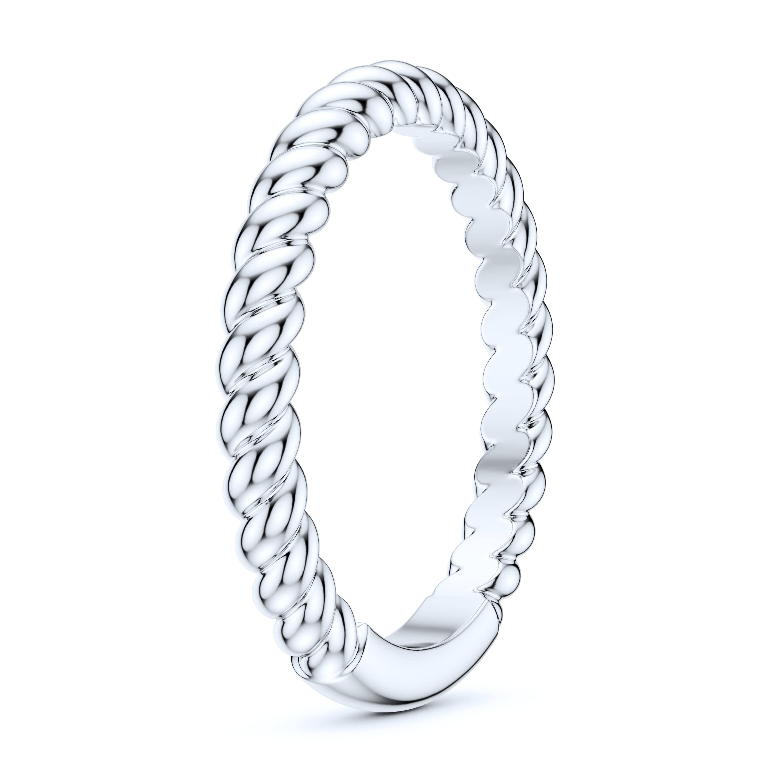 PRSTANI 2.5mm Wide Solid Sterling Silver Twisted Rope Comfortable Shank Bridal Set Matching Ring Wedding Band (5.5)