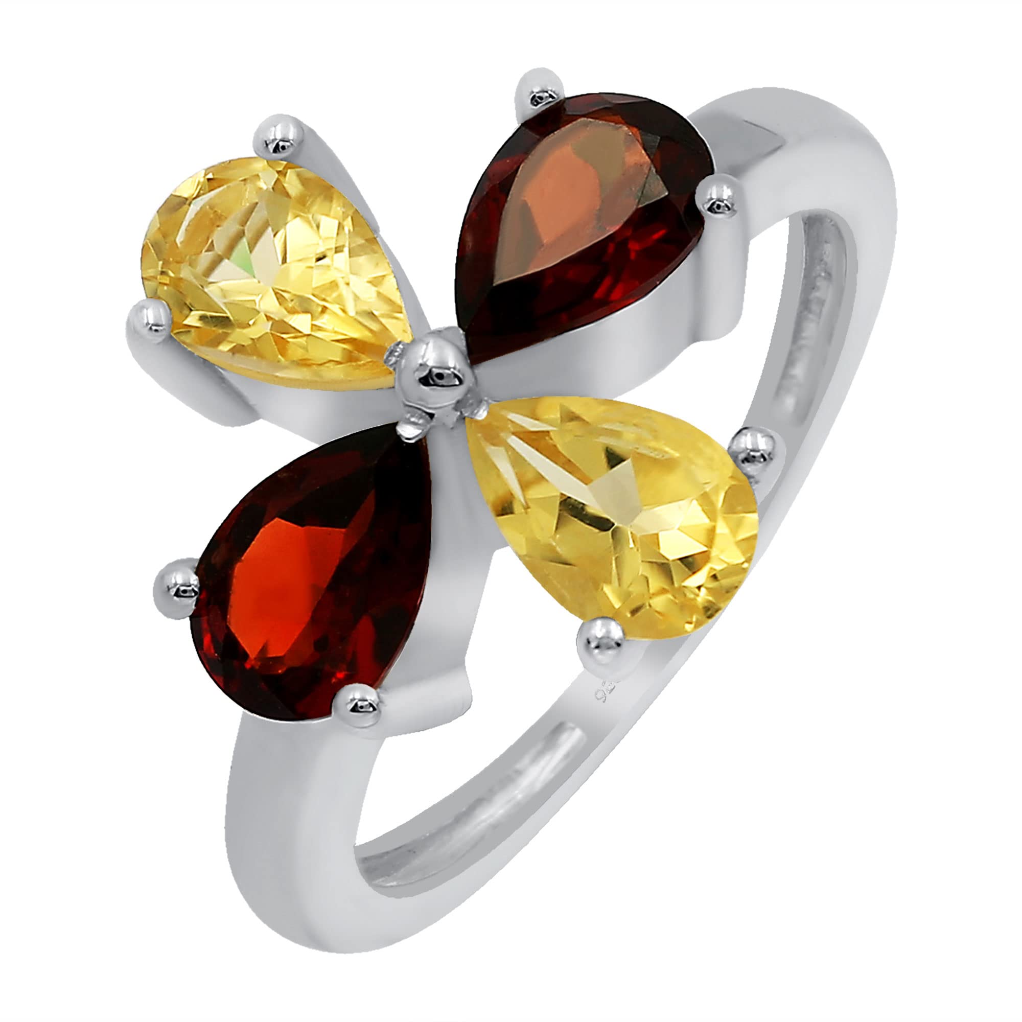 TISHAVI Amethyst Ring For Women, Peridot Ring Sterling Silver, Sterling Silver Ring For Women, Pear Shaped Amethyst & Peridot Ring, Ring Size 5