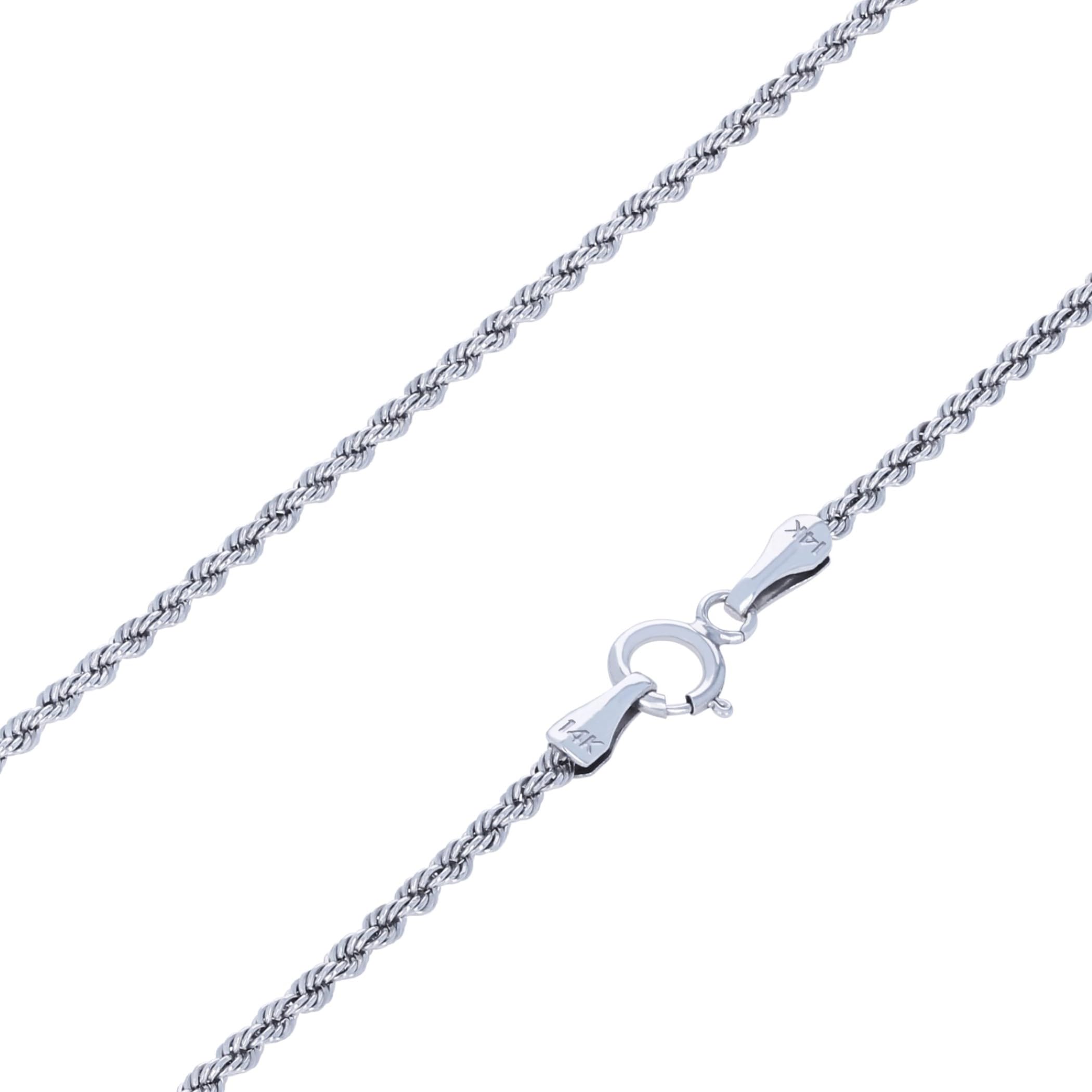 Nuragold 14k White Gold Dainty 1.5mm Rope Chain Diamond Cut Womens Mens Pendant Necklace, 14" 16" 18" 20" 22" 24" 26"