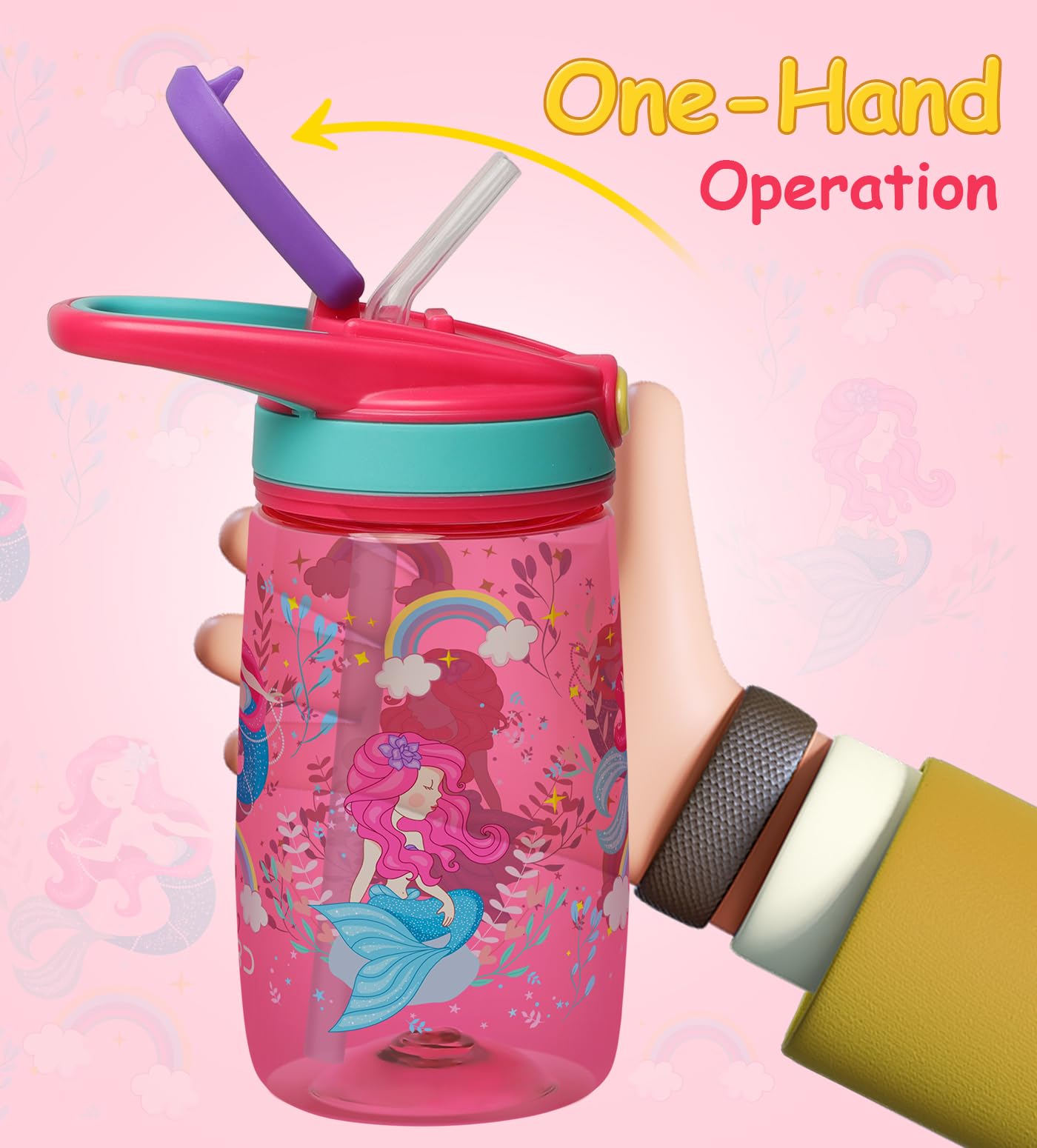 Opard Kids Water Bottle, BPA Free Tritan 13.5oz Water Bottle with Leakproof Lid, Straw & Carrying Loop for Toddlers