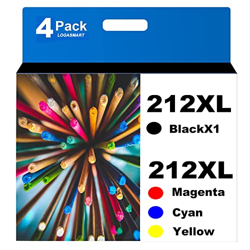LOGASMART 212XL Remanufactured for Epson 212 Ink Cartridges for Expression Home Epson XP-4100 Epson XP-4105 Workforce WF-2830 WF-2850 Printer 4 Pack 1 Black 1 Cyan 1 Magenta 1 Yellow