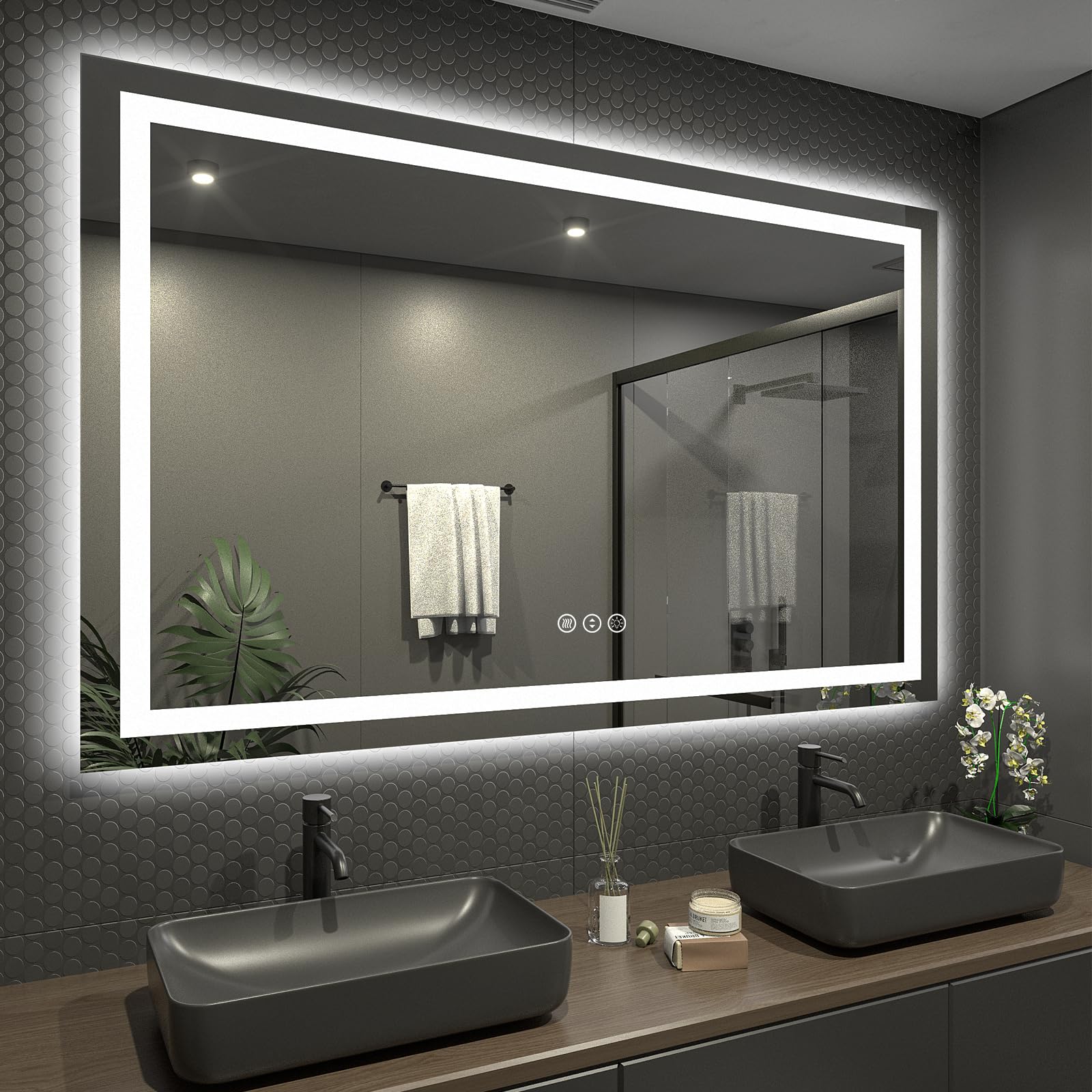 ODDSAN 60x 40 Inch Lighted Bathroom Mirror for Wall, LED Illuminated Vanity Mirror with Lights, Dimmable, Anti-Fog, ETL Listed (Backlit and Front Lighted)